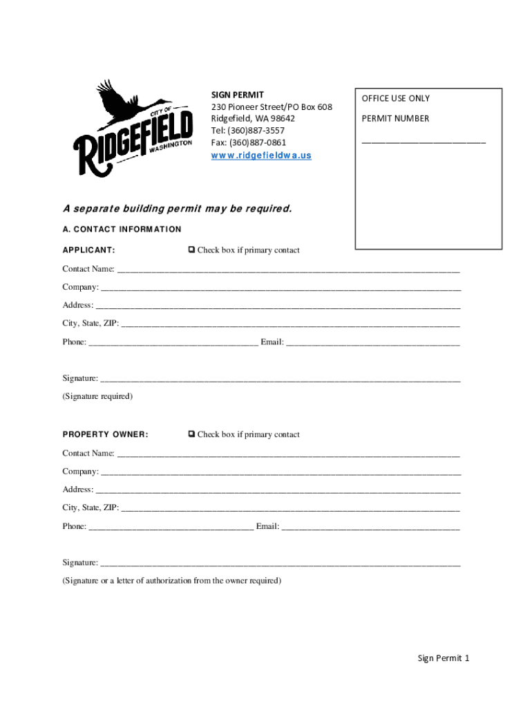 Fillable Online A separate building permit may be required. - City of ...