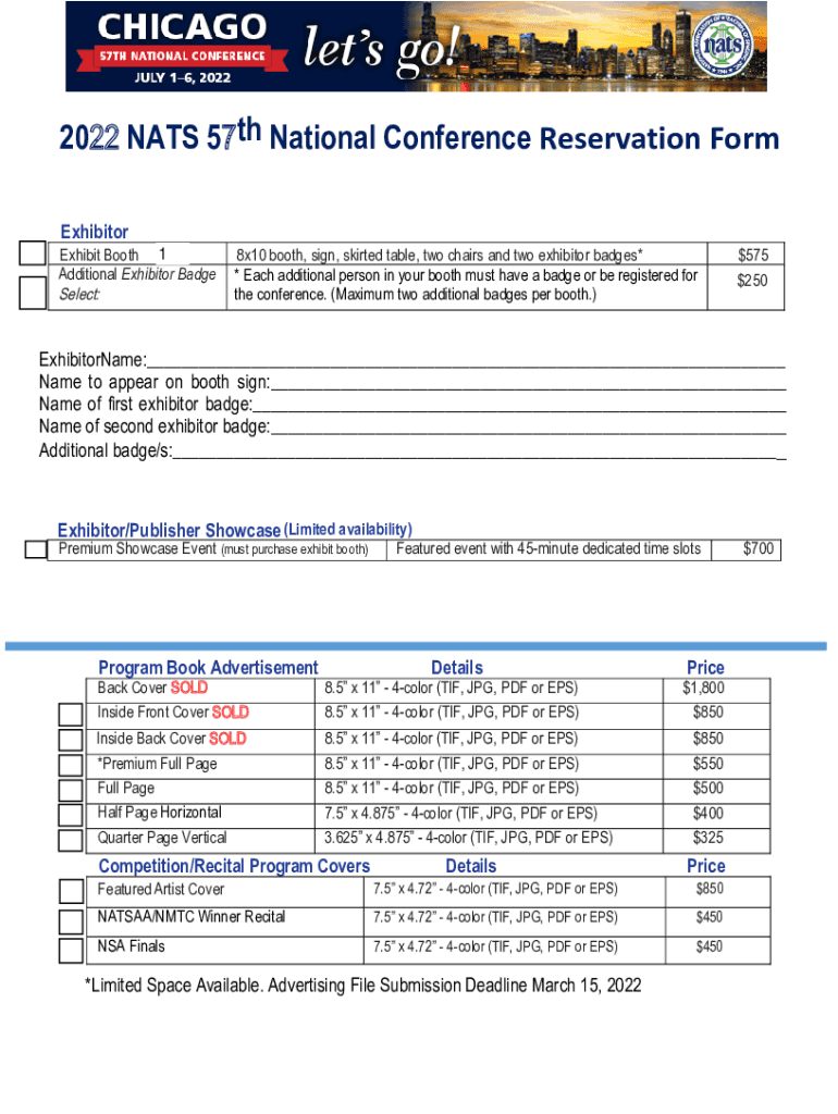 Fillable Online 2022 NATS 57th National Conference Reservation Form Fax ...
