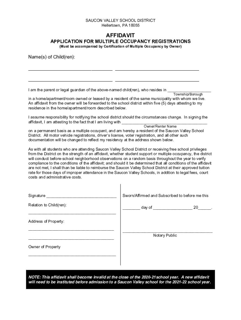 Fillable Online Application and Affidavit of Multiple Occupancy Revised ...