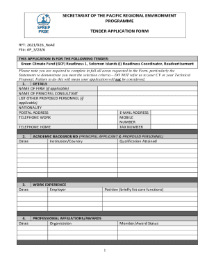 Fillable Online Application Form - National Coordinator - SPREP Fax ...