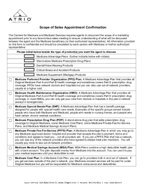 Fillable Online Scope of sales appointment confirmation form - Arkansas ...