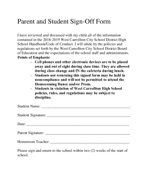 Fillable Online Parent and Student Sign-Off Form - West Carrollton City ...