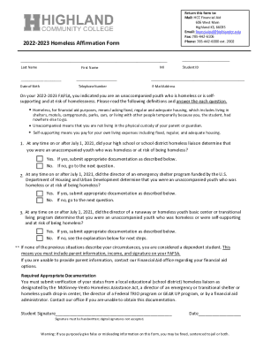Fillable Online 2022-2023 Homeless Affirmation Form Fax Email Print ...