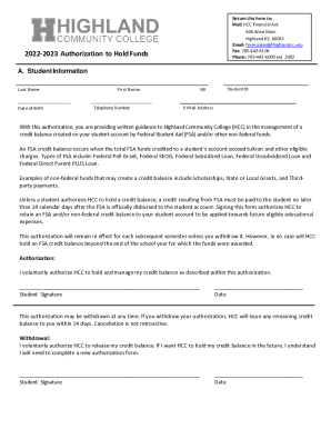 Fillable Online 2022-2023 Authorization to Hold Funds Fax Email Print ...