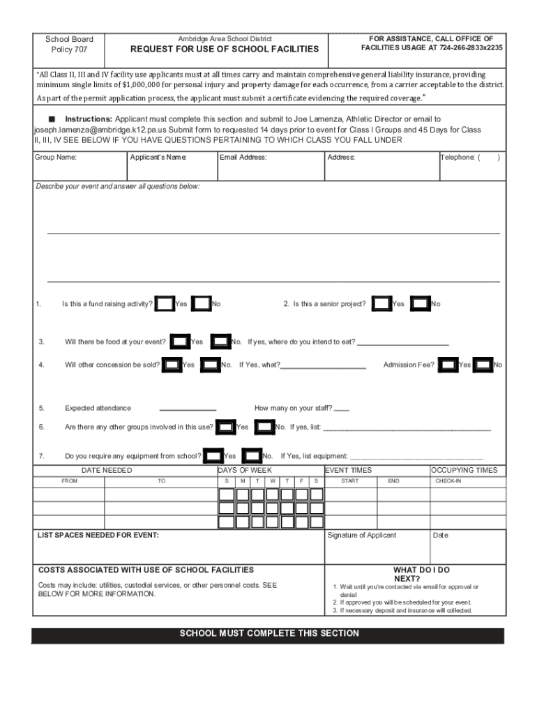 Fillable Online Use Of Facilities Forms - Bald Eagle Area School ...