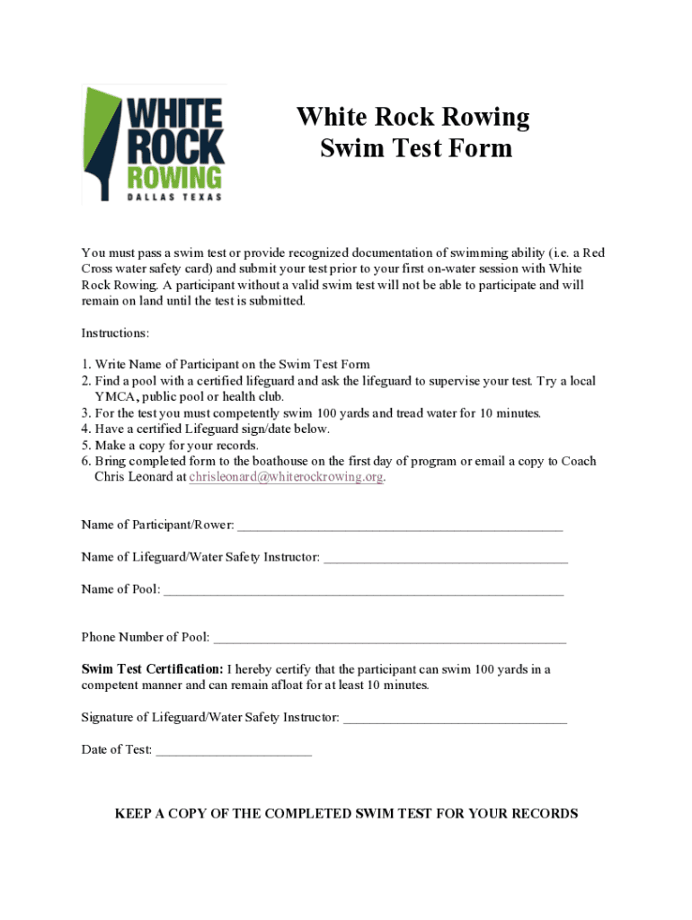 Fillable Online WRR Swim Test Form.docx Fax Email Print - pdfFiller