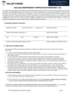Fillable Online 2023-2024 INDEPENDENT VERIFICATION WORKSHEET (V5) Fax Email Print - pdfFiller