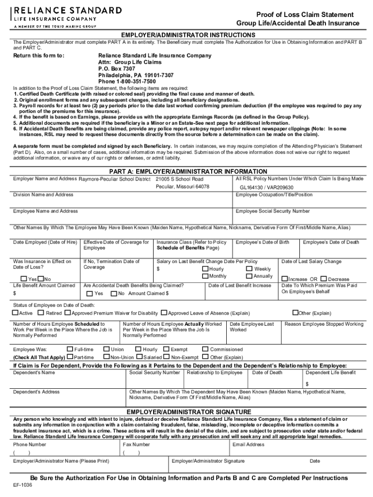 Fillable Online Proof of Loss Claim Statement VAI Accident/Death ... Fax Email Print - pdfFiller