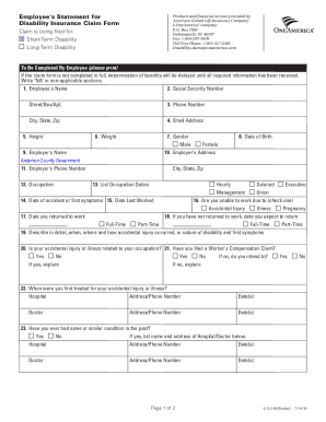 Fillable Online Disability Insurance Claim Packet Disability Claim ...