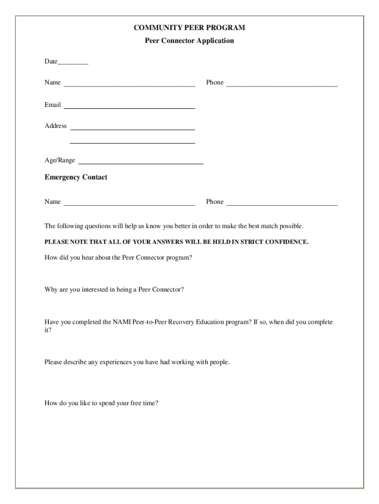 Fillable Online NAMI-SCC PEER PROGRAM Application form Fax Email Print ...