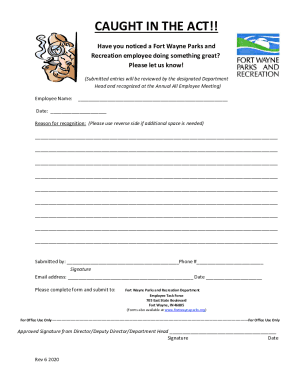 Fillable Online CAUGHT IN THE ACT - Fort Wayne Parks and Recreation Fax ...