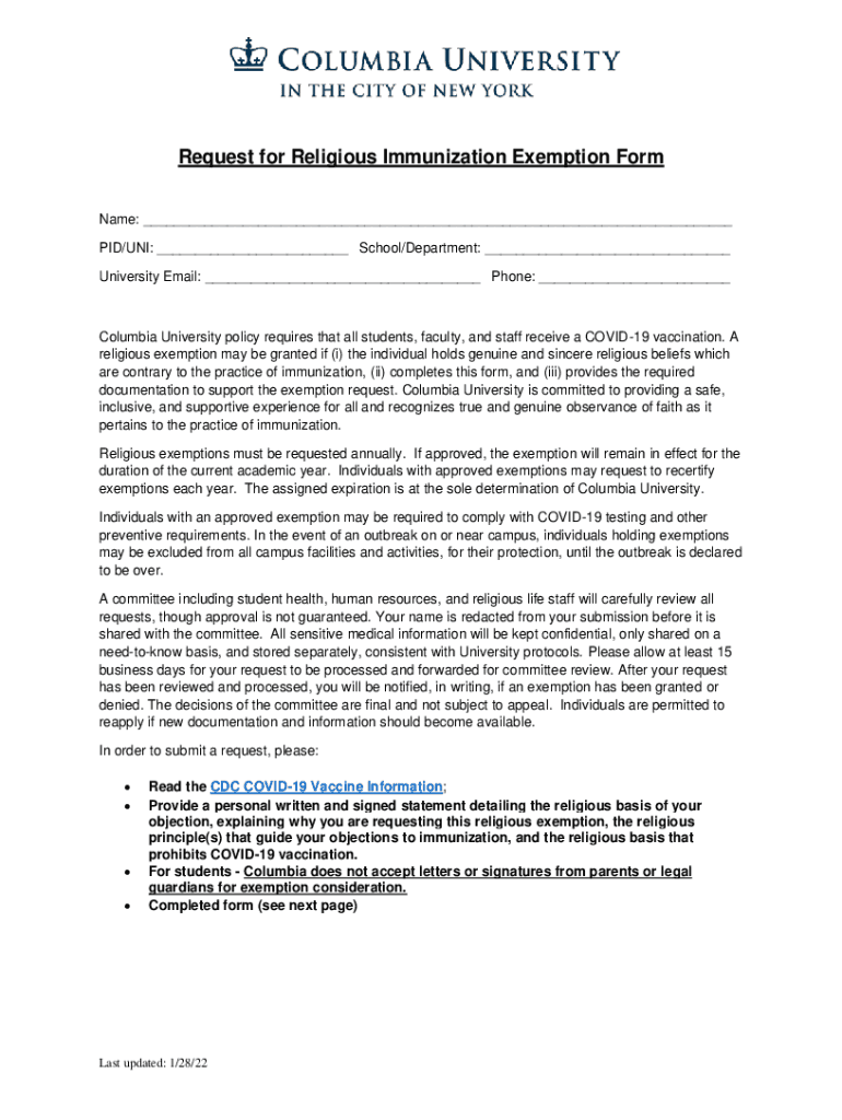 Fillable Online Request for Medical Immunization Exemption Form Fax ...