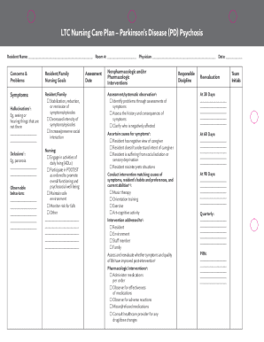 Fillable Online LTC Nursing Care Plan Parkinson's Disease (PD ...