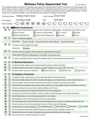 Fillable Online Wellness Policy Assessment Tool Form - Fill Out and ...