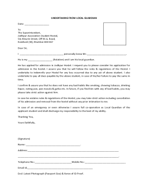 Fillable Online format of undertaking from local guardian (on letter ...
