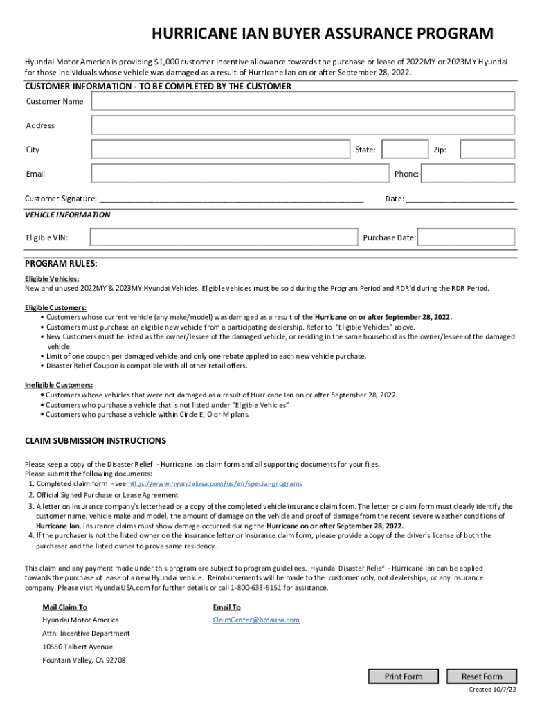 Fillable Online Hurricane Ian Buyer Assurance Program Claim Form Fax Email Print - pdfFiller