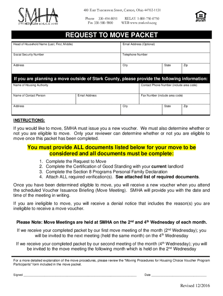 Fillable Online REQUEST TO MOVE PACKET Fax Email Print - pdfFiller