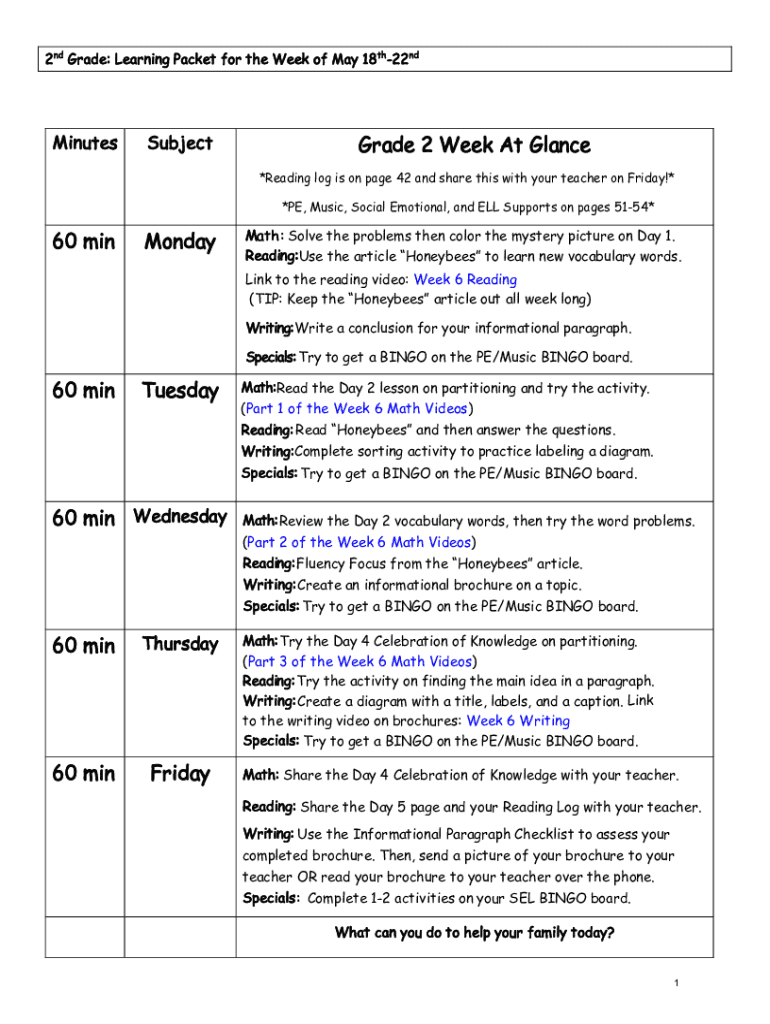 Fillable Online 2nd Grade: Learning Packet for the Week of May 18th ...