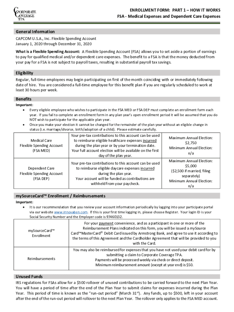 Fillable Online FSA Enrollment Form Part 1 - How It Works Fax Email ...