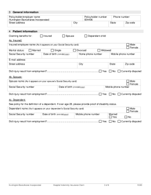Fillable Online Hospital Indemnity Claim Statement Fax Email Print ...