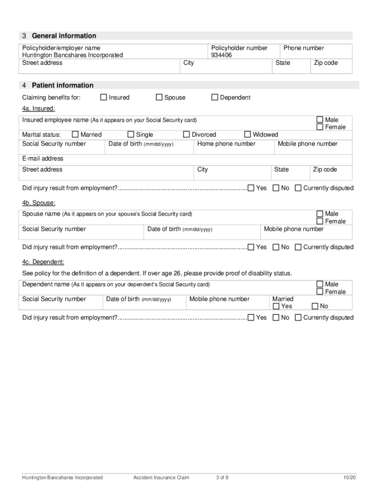 Fillable Online Accident Claim Statement - Union Security Insurance ...