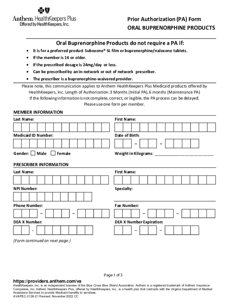 Fillable Online Oral Opioid Dependence Treatments Prior Authorization ...