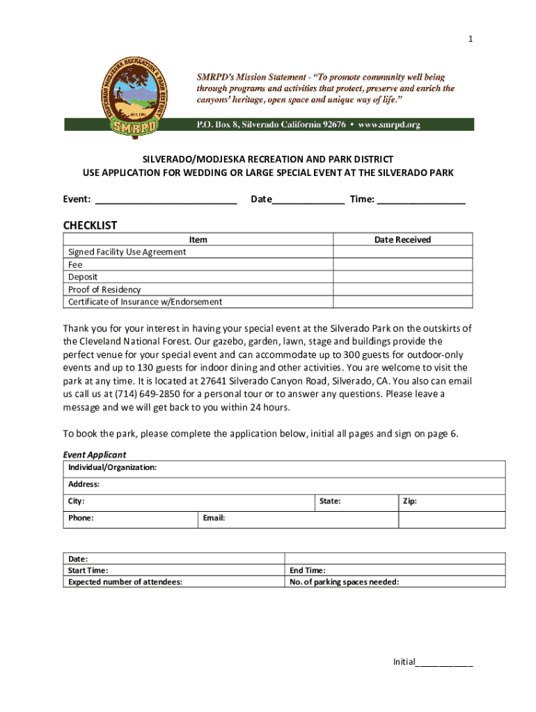 Fillable Online Park Permit Large/Commercial Event Supplemental Form ...