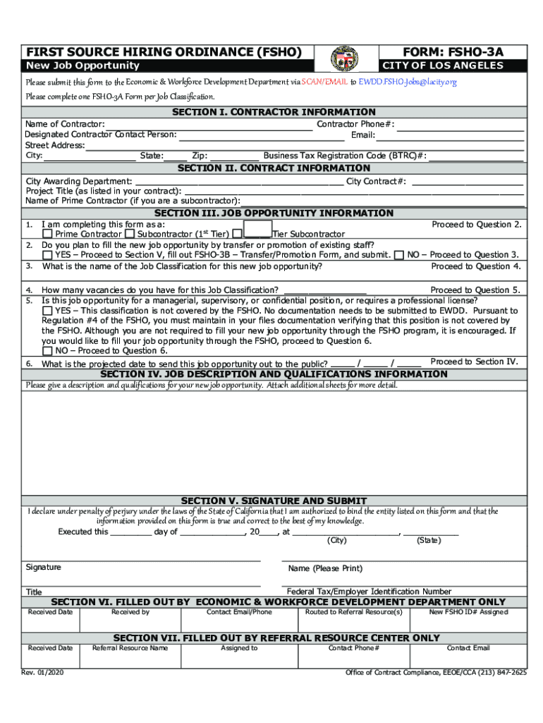 Fillable Online bca lacity FIRST SOURCE HIRING ORDINANCE ( FSHO ) FORM: FSHO ... Fax Email Print ...