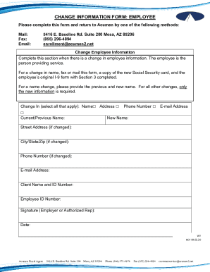 Fillable Online Fillable Online CHANGE INFORMATION FORM: EMPLOYEE ...