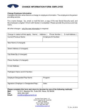 Fillable Online EMPLOYEE INFORMATION & CHANGE FORM PLEASE ... Fax Email Print - pdfFiller