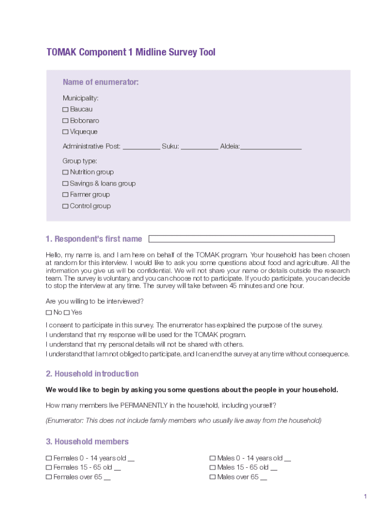Fillable Online TOMAK Component 1 Midline Survey Tool Fax Email Print ...