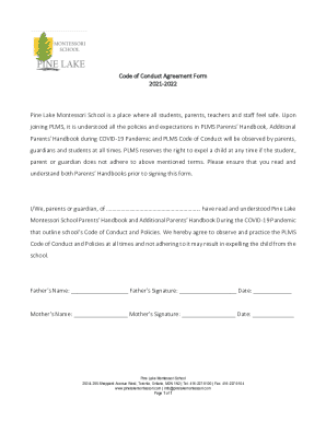 Fillable Online Code of Conduct Agreement Form, 2021-2022.docx Fax ...