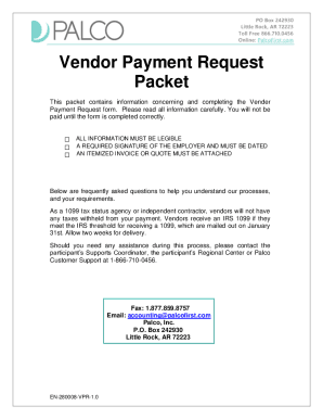 Fillable Online Vendor Payment Request Packet - PALCO Fax Email Print ...