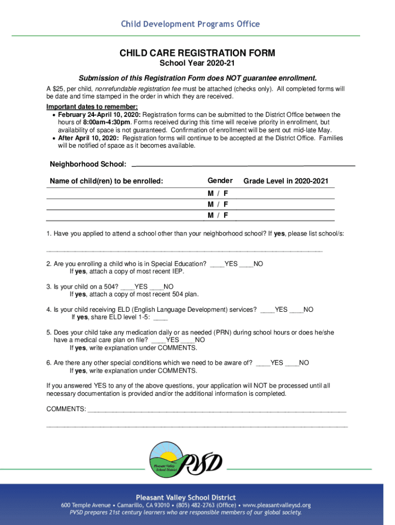 Fillable Online CHILD CARE REGISTRATION FORM Fax Email Print - pdfFiller