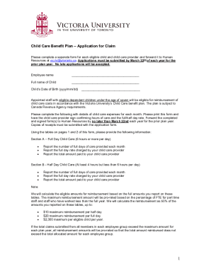 Fillable Online Child Care Benefit PlanApplication for Claim Fax Email ...