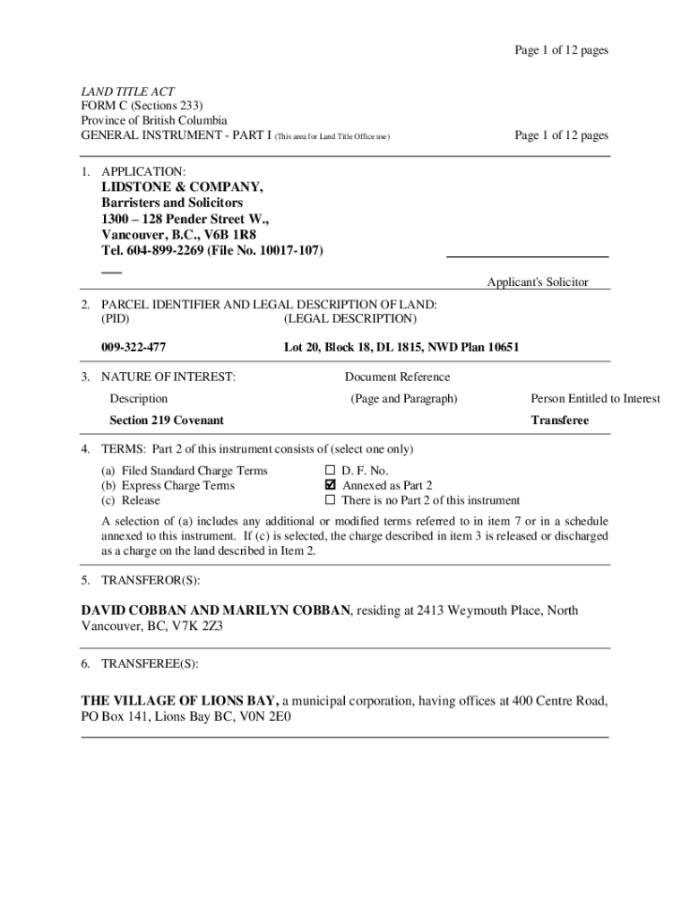 Fillable Online Schedule A, Form C -- Land Title (Transfer Forms) Regulation Fax Email Print ...