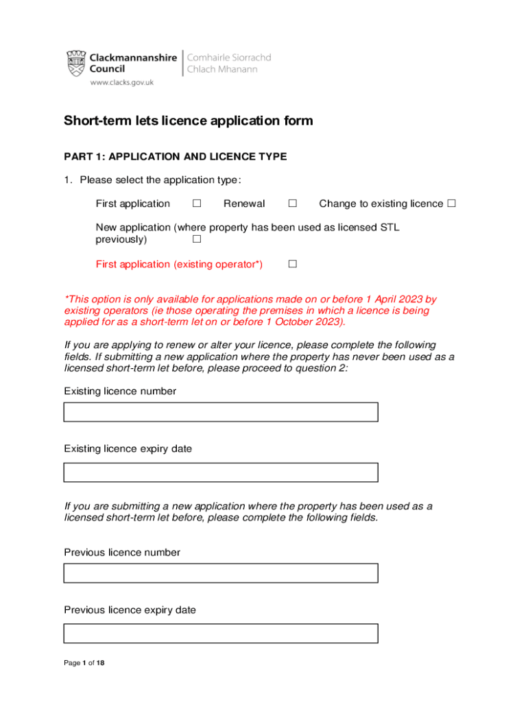Fillable Online Short Term Lets application form. Short Term Lets ...