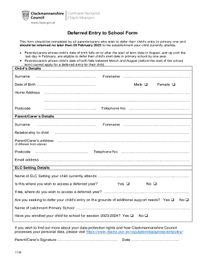 Fillable Online Deferred Entry to school form. Deferred Entry to school ...