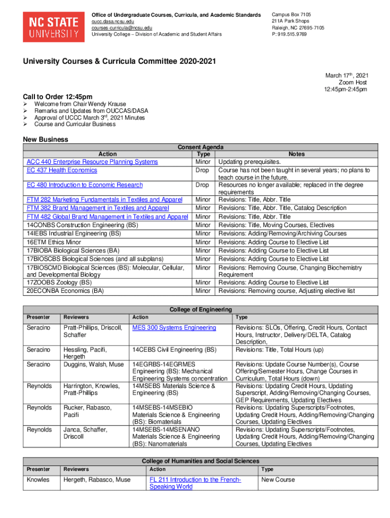 Fillable Online committees provost ncsu Office of Undergraduate Courses, Curricula, and Academic ...