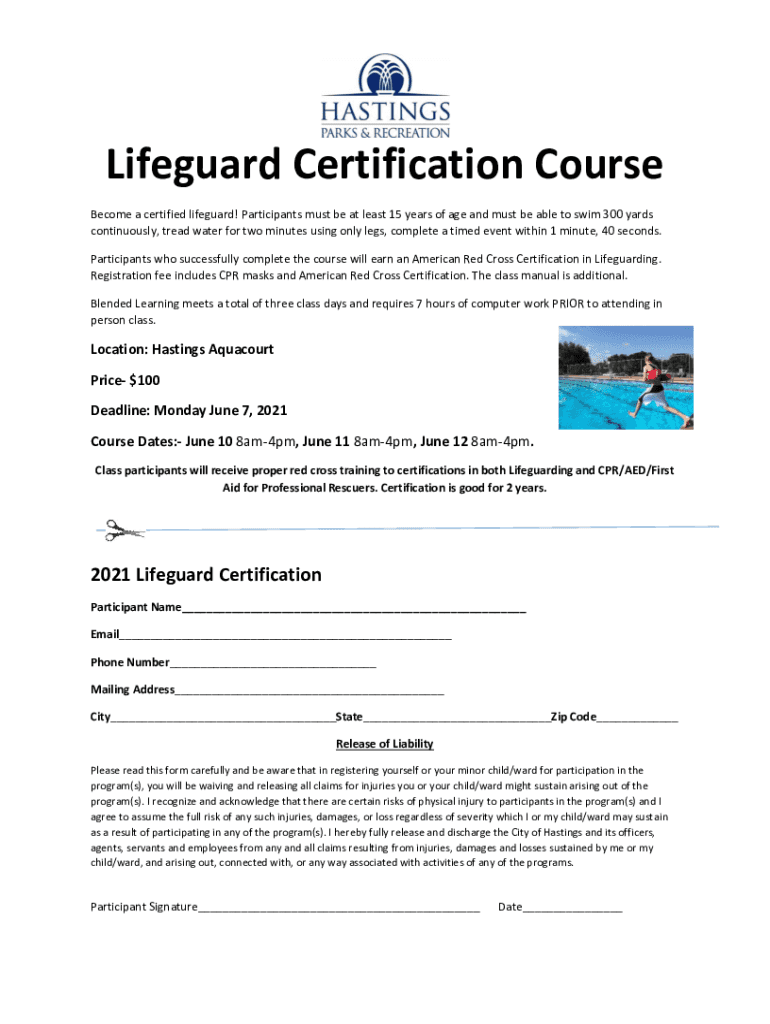 Fillable Online Lifeguards What are the requirements to become a ...