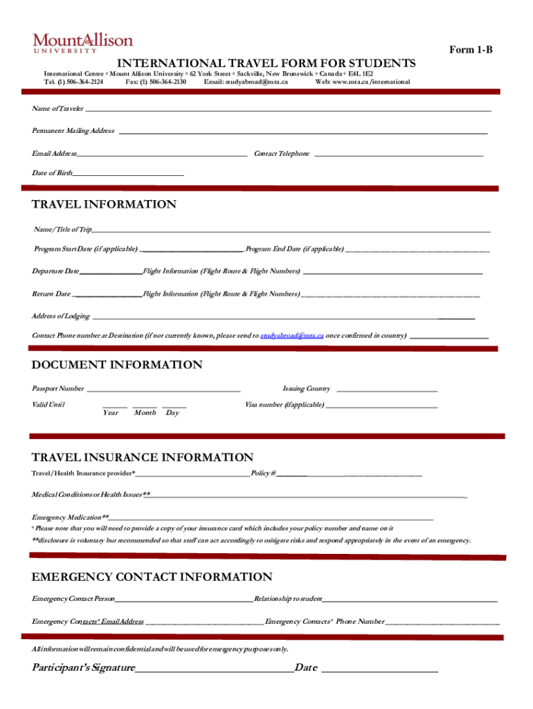 Fillable Online international travel form for students Fax Email Print ...