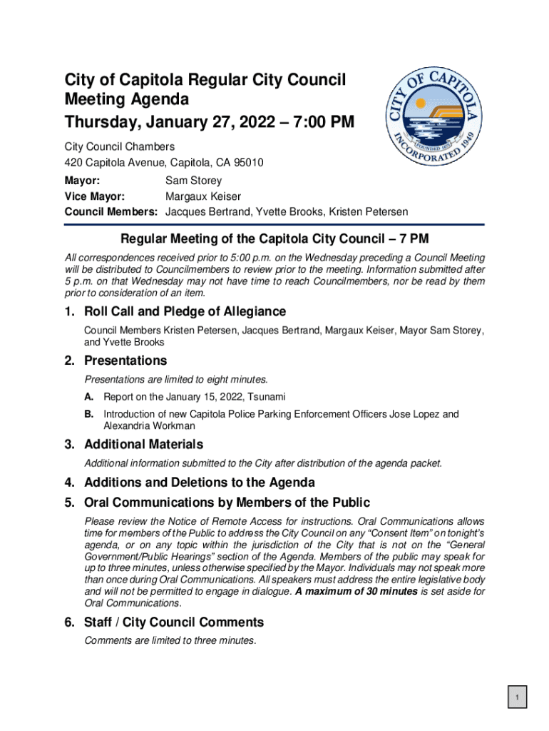 Fillable Online City of Capitola Regular City Council Fax Email Print ...