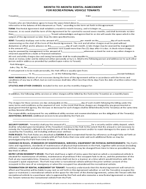 Fillable Online RV Space Rental - Month to Month Lease Agreement Fax ...