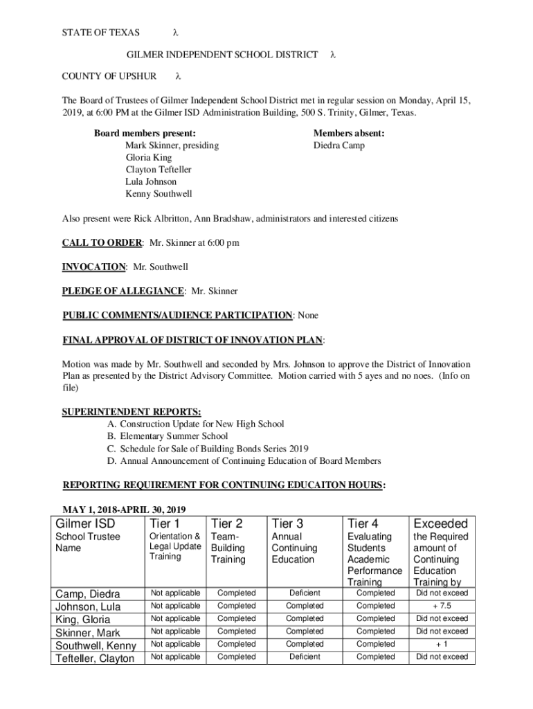 Fillable Online w3 gilmerisd STATE OF TEXAS X GILMER INDEPENDENT SCHOOL ... Fax Email Print ...