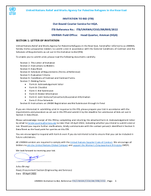 Fillable Online INVITATION TO BID (ITB) Out Bound Courier ... - UNRWA Fax Email Print - pdfFiller