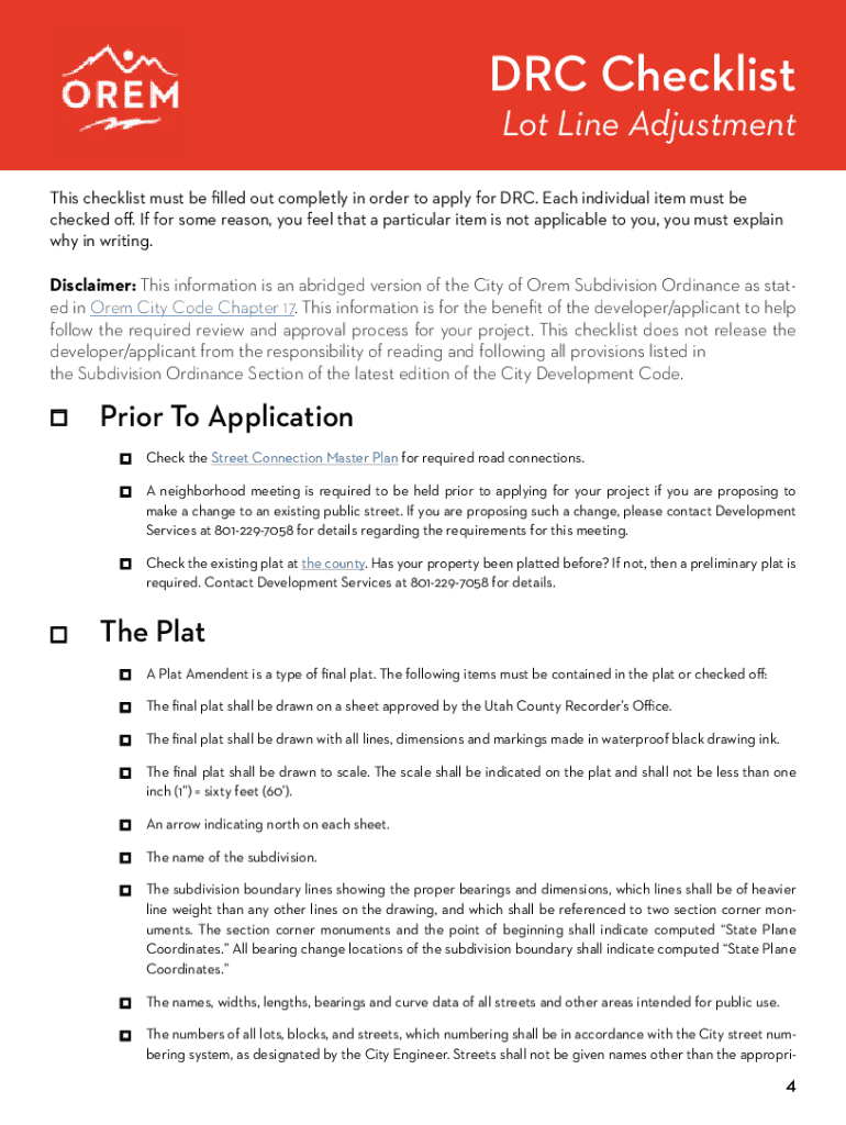 Fillable Online Lot Line Adjustment Checklist - Washington County Fax ...