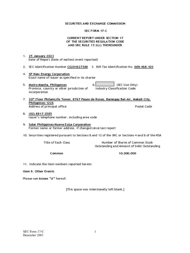 Fillable Online securities and exchange commissionsec form 17-c ...