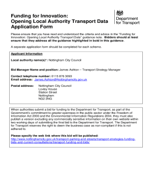 Fillable Online Opening Local Authority Transport Data Application Form ...