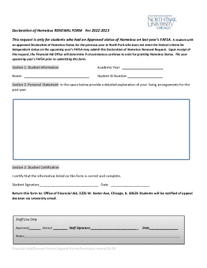 Fillable Online Declaration of Homeless RENEWAL FORM For 2022-2023 Fax ...