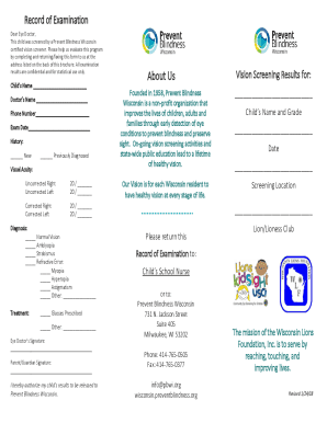 Fillable Online Children's Vision Screening Results Form Fax Email ...